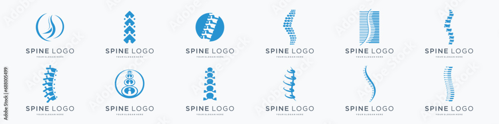 Set of abstract chiropractic logo. massage, back pain, spine symbol ...
