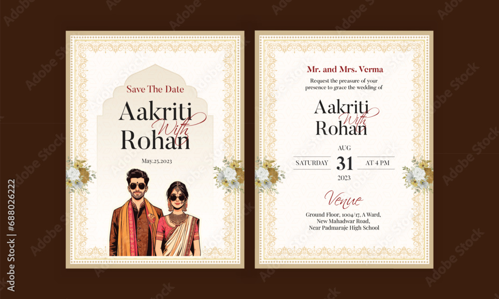 Traditional Royal Wedding Invitation card design with Bride and Groom ...