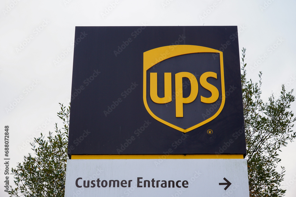 Southampton England 1 December 2023 - ups logo. sign for global ...