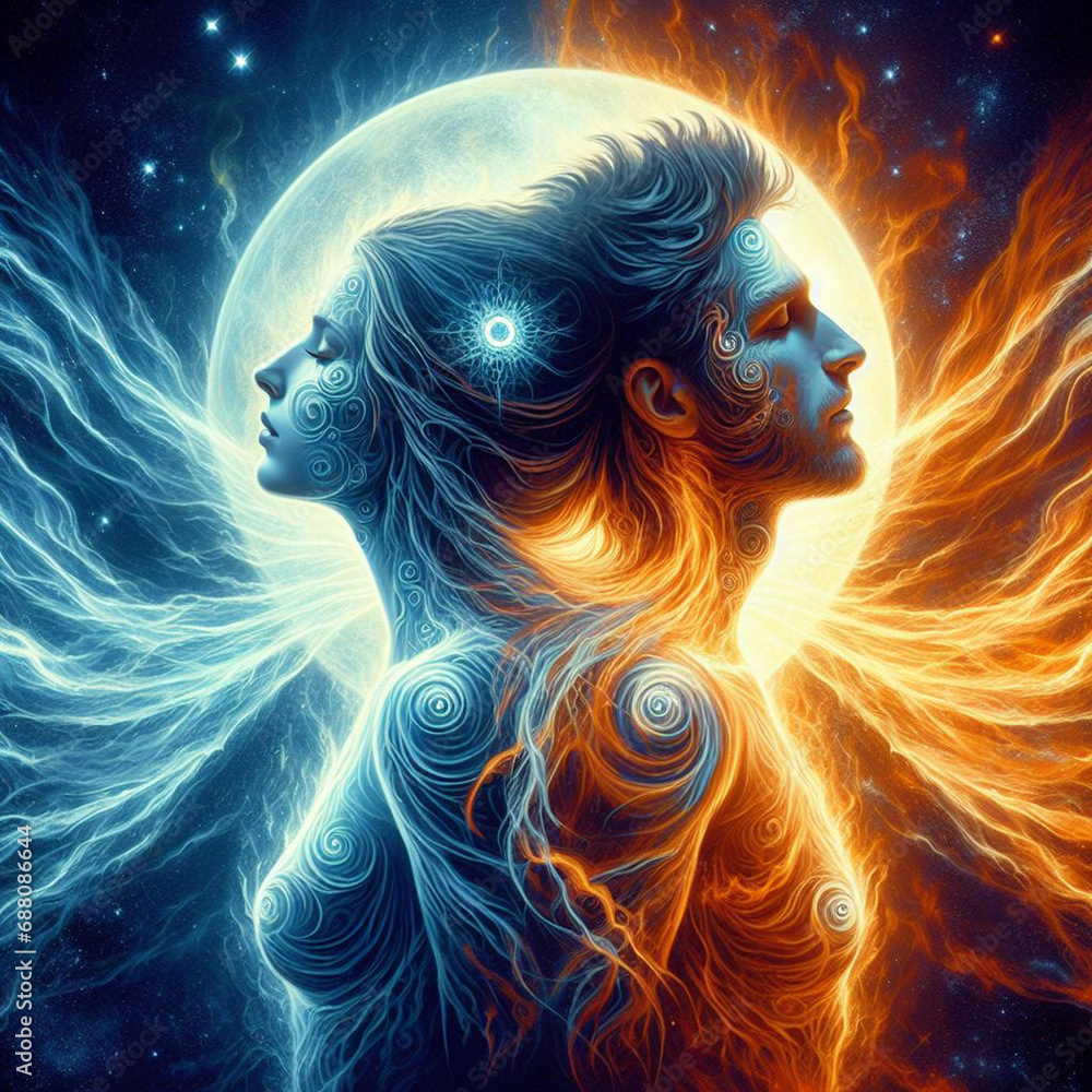 Twin flame couple. Soulmates. The concept of magical, esoteric, tantric ...