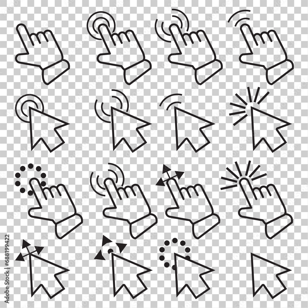 Vector de Stock pointer click icon set of 16.Computer mouse click cursor. Load symbol. Pointer ...