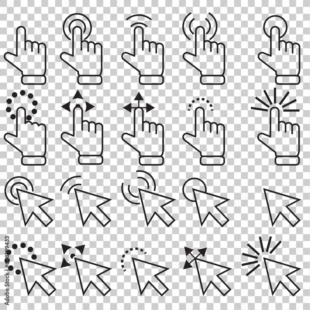 Image vectorielle Stock pointer click icon set of 20.Computer mouse click cursor. Load symbol ...