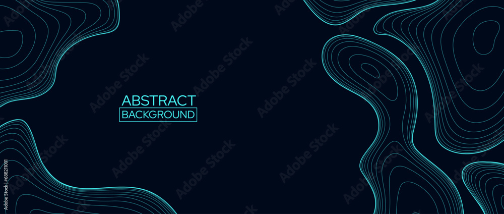 Black abstract line background. Topographic contour map concept. Neon ...
