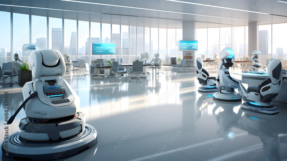 an advanced scene showcasing AI-Powered Personalized Work Environments ...