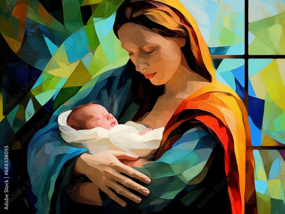 Painting of Madonna and child, Virgin Mary and Jesus Christ, Mother and ...