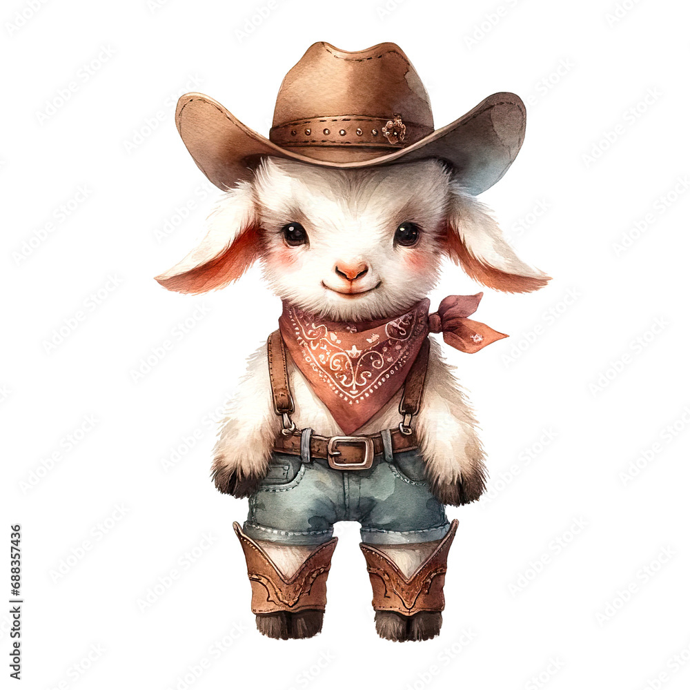 farm animal cliparts - a very cute goat wearing a cowboy hat, bandana ...