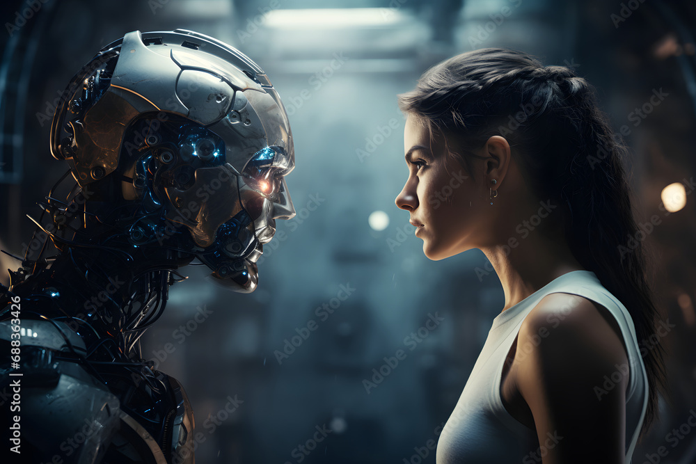 woman vs robot, woman and robot face to face, Ai taking over the ...