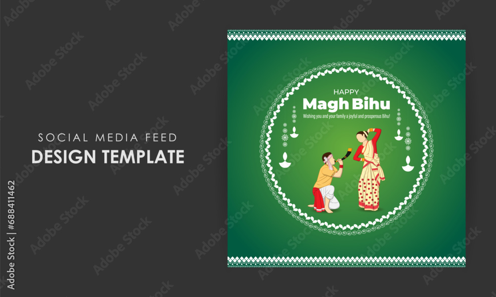 Vector illustration of Happy Magh Bihu social media feed template Stock ...