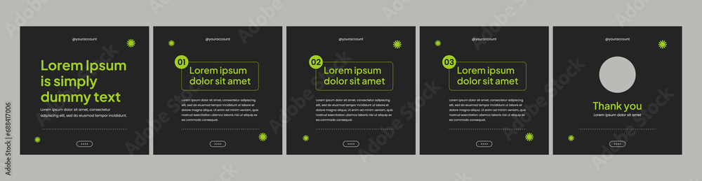 modern carousel slide templates for social media posts. dark theme ...