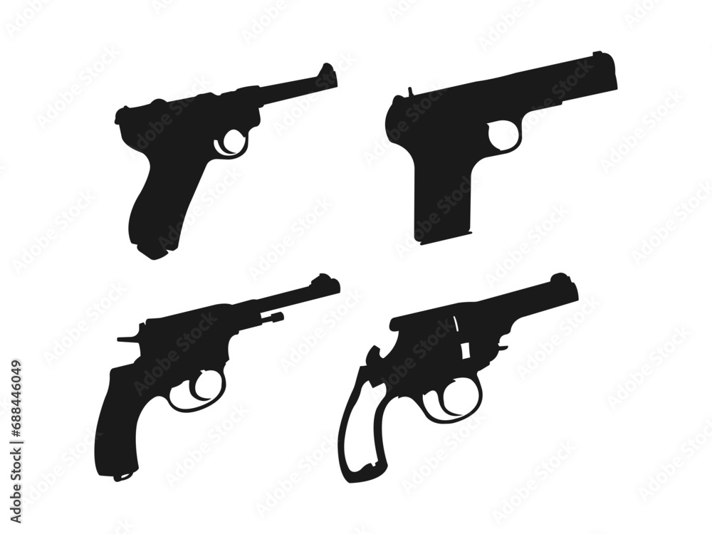 revolver gun icon set. Pistol, Gun, retro western movie emblem, classic ...