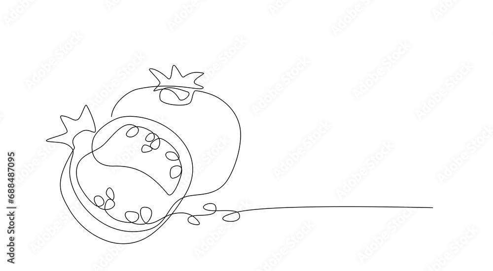 Continuous single line drawing of Pomegranate. One line drawing of ...