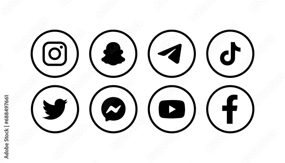 Social media icons. Instagram, Snapchat, Telegram, Tik Tok, Twitter X ...
