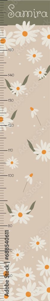 Printable kids growth chart. Vector height chart with daisies, flowers ...