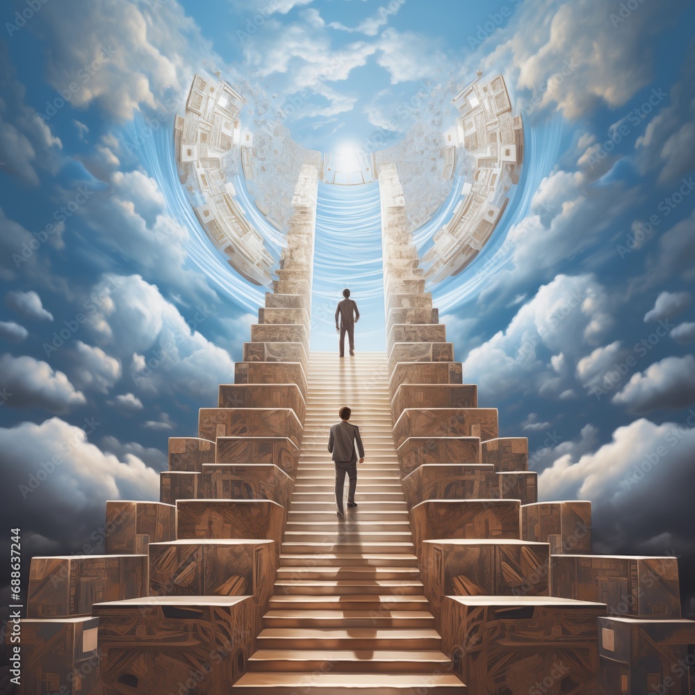 Climbing the steps toward success, visualizing the years emblematic ...