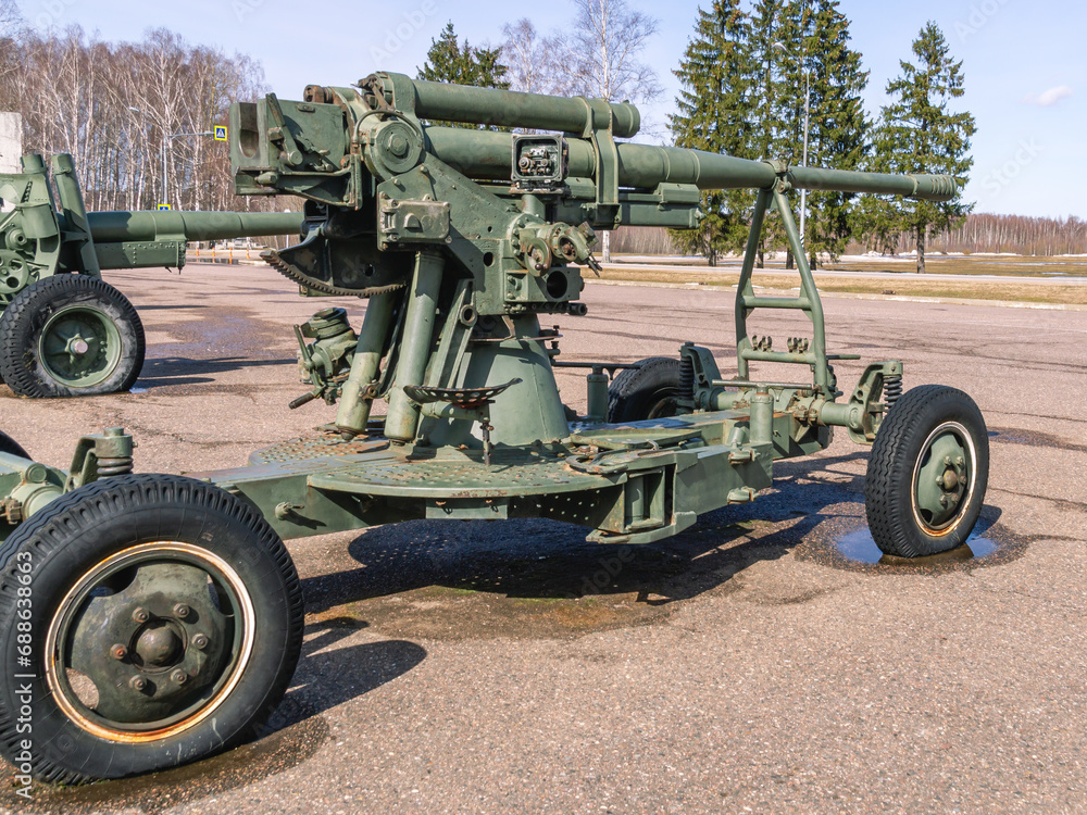 Soviet anti-aircraft gun of the Second World War. Towed anti-aircraft ...