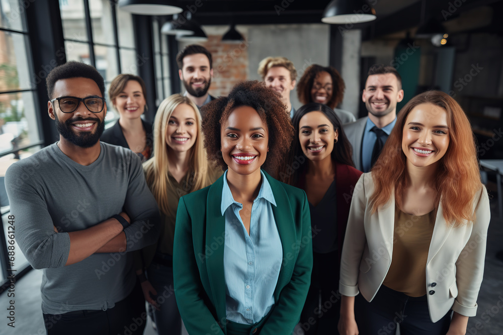 Large group of diverse business people at office. Business people pose ...