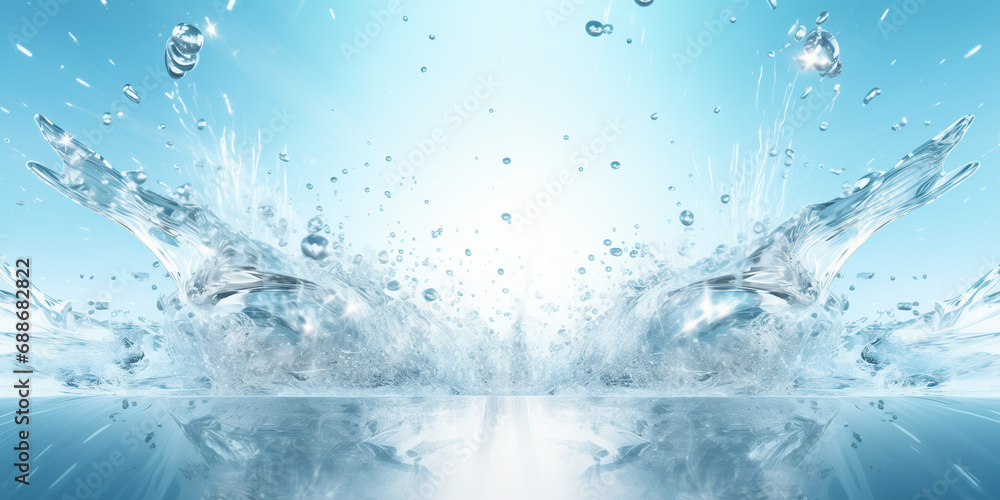 Product space next to clean water streams and water splashes and drops ...