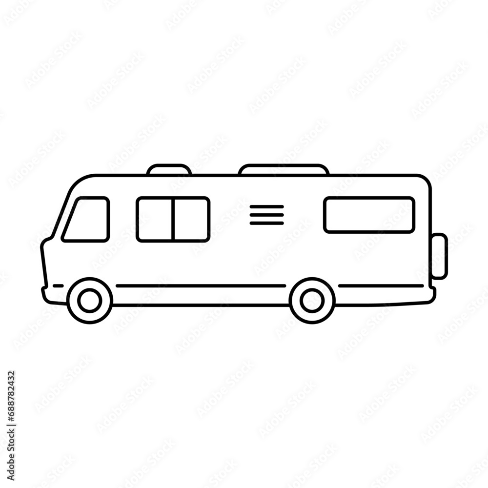 Motorhome icon. Camper. Black contour linear silhouette. Editable ...