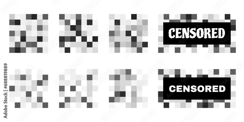 Censorship elements of various types. Set of Pixel censored signs ...