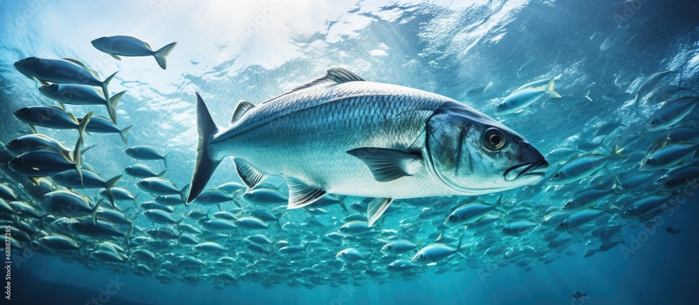 Scuba diving captures photo of big fish swirling underwater. School of ...
