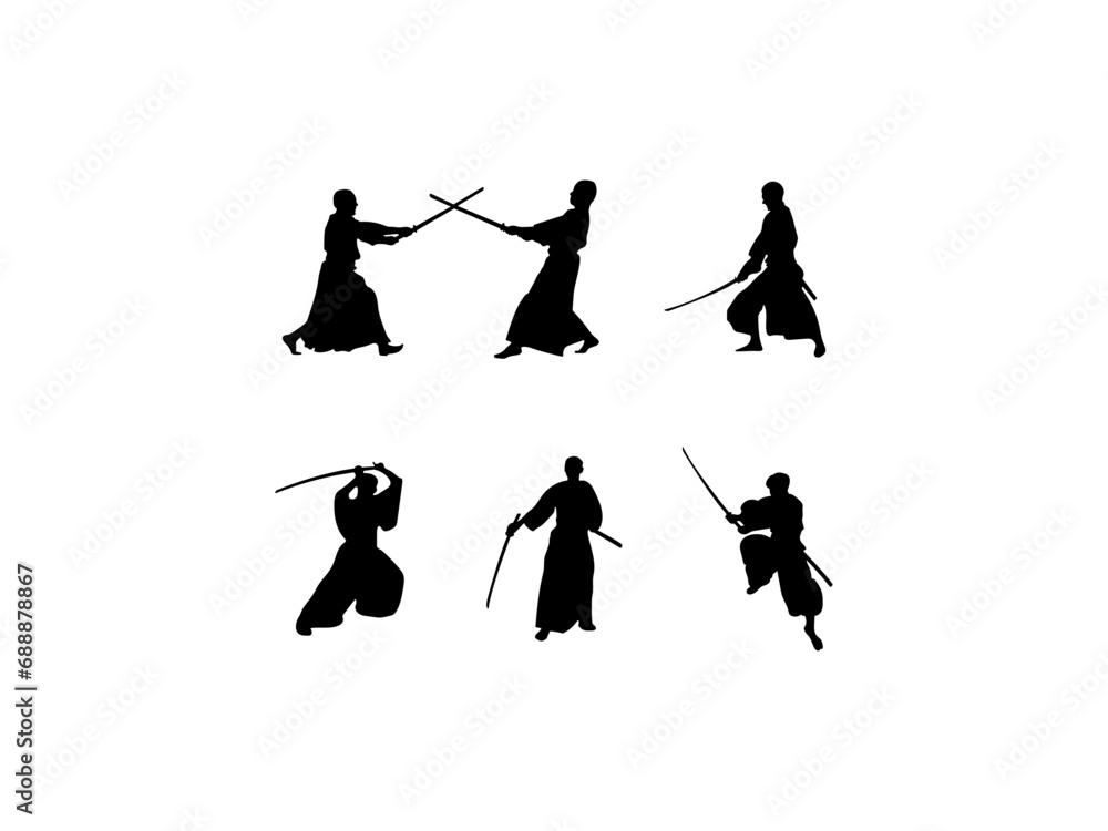 Iaido silhouette vector. Set of iaido silhouette in various poses ...