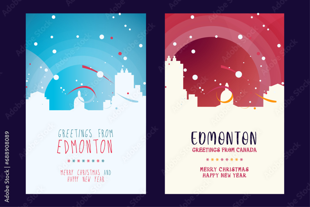 Edmonton city poster with Christmas skyline, cityscape, landmarks ...