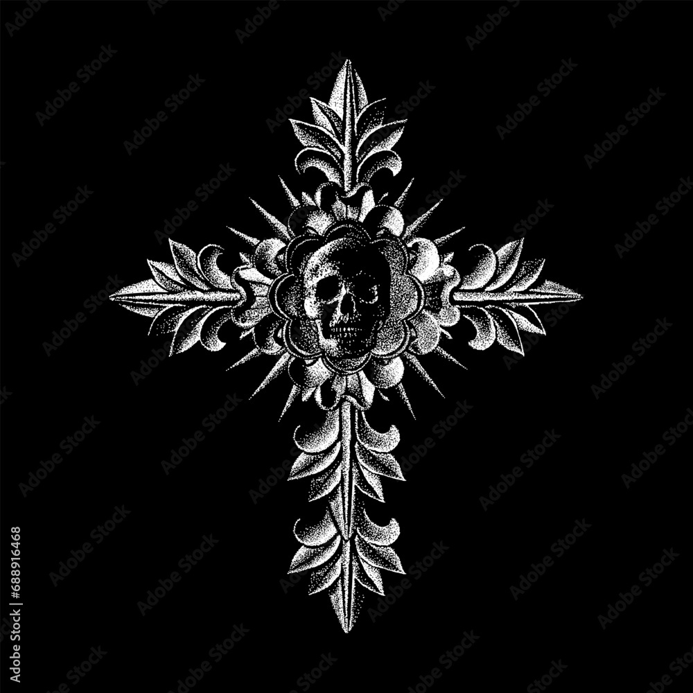 gothic cross hand drawing vector isolated on black background. Stock ...
