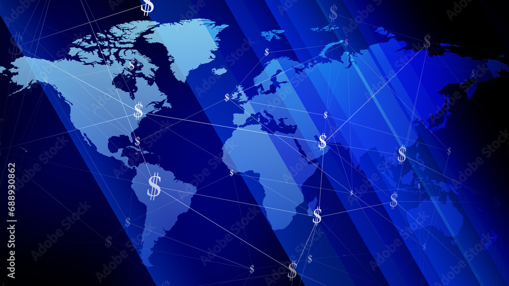 Map of world showing inflation rates and dollars background ...