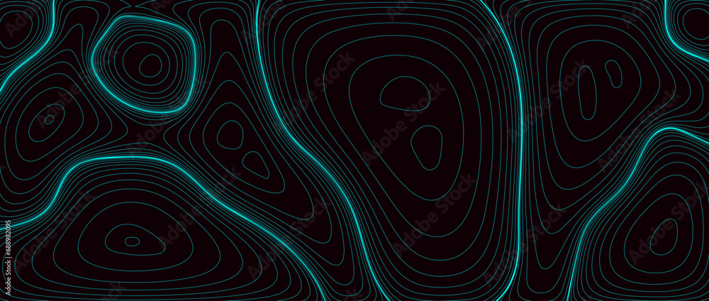 Abstract line background. Black topographic contour map concept. Neon ...