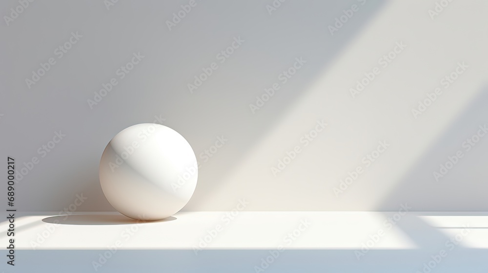 Gracefully placed on a pristine white plane, a smooth sphere embodies ...