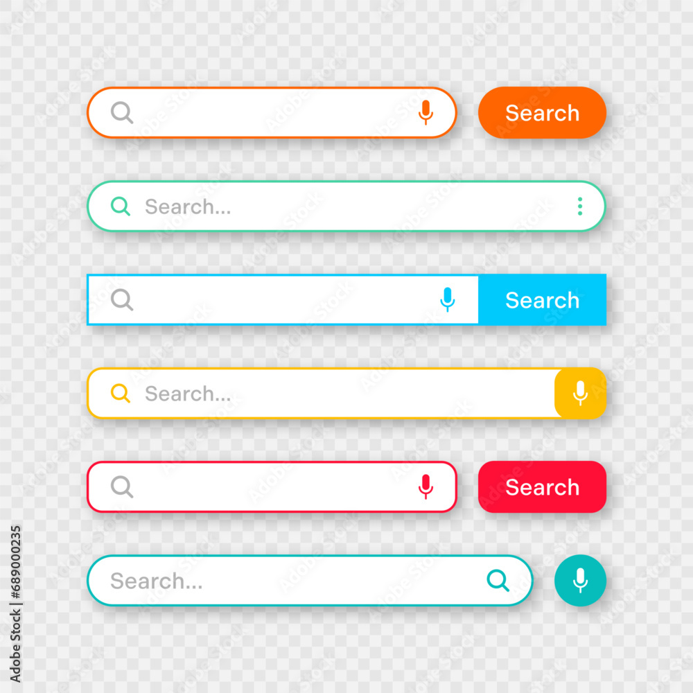 Colorful search bar templates. Internet browser engine with search box ...