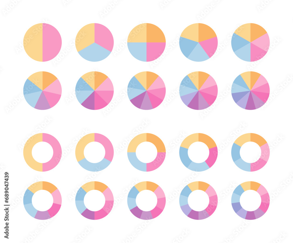 Piechart with segments and slices. Ring section template. Circular ...