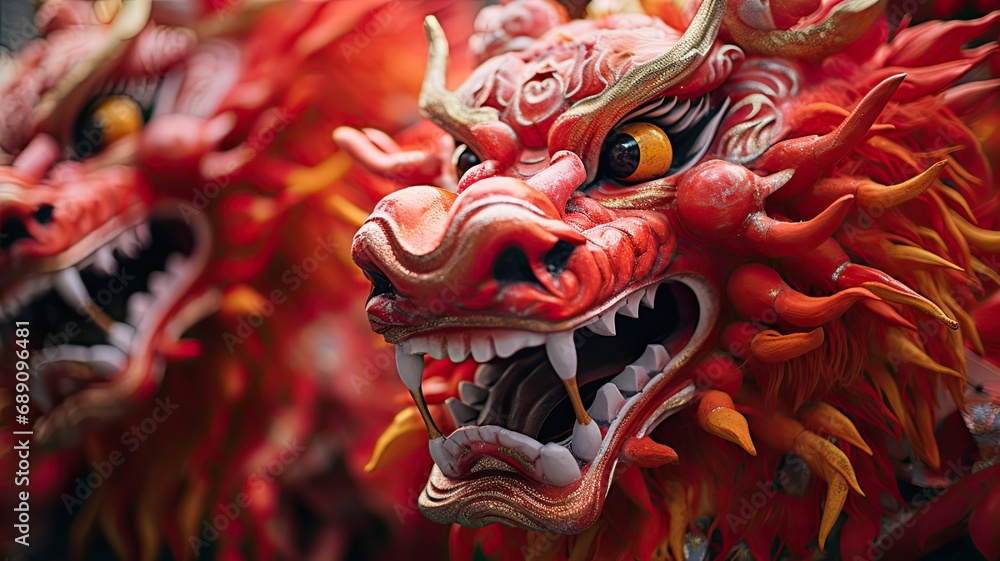 Close-up shots of the dragon engaging in specific Lunar New Year ...