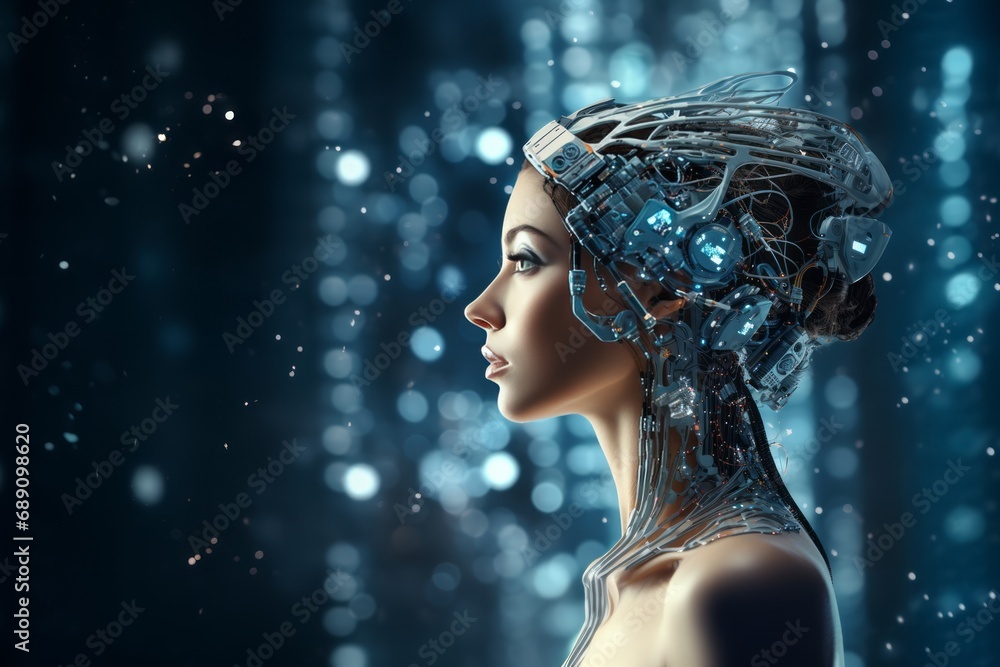 Fictional portrait of female humanoid robot with realistic beautiful ...