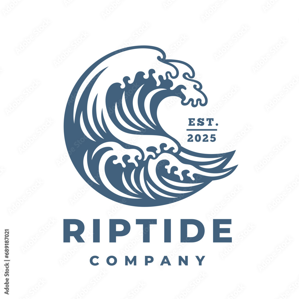Vetor Breaking wave logo. Tidal riptide surfing icon. Crashing coastal ...