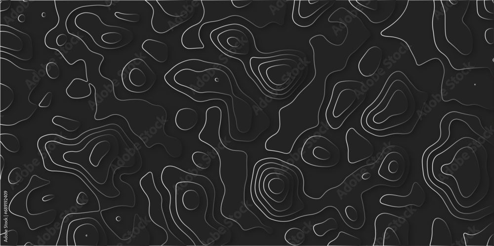 Abstract white on black background Topographic line map pattern ...