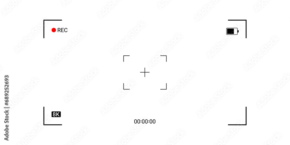8k video camera frame viewfinder overlay screen on transparent ...