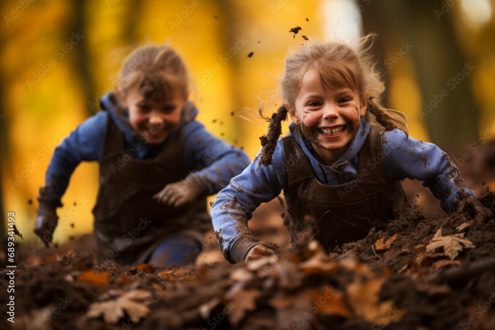 children in the forest, children in the woods, Group of happy joyful ...