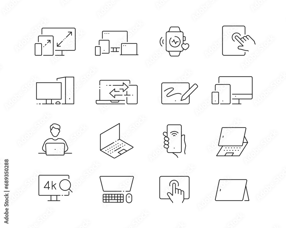 Screen Devices and Tech Icon collection containing 16 editable stroke ...