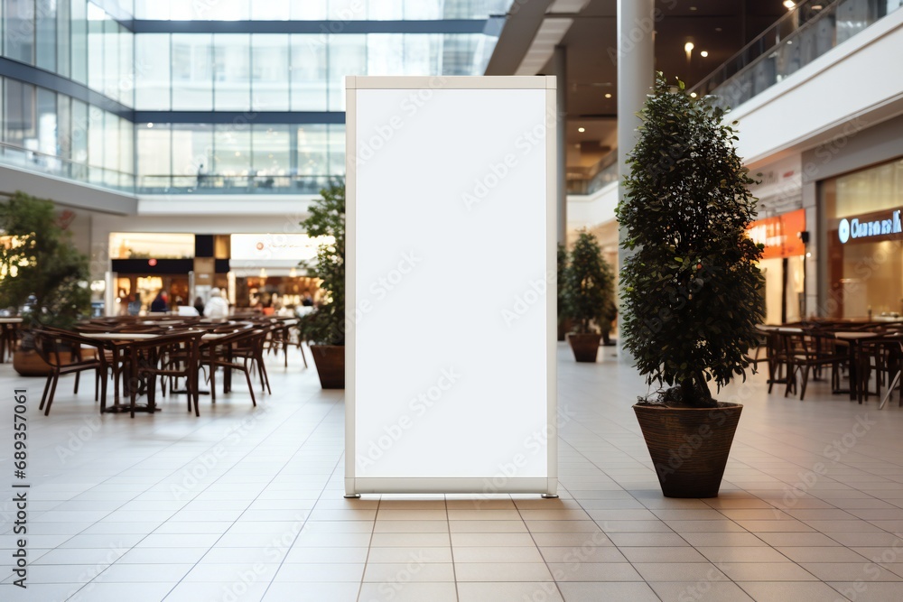 roll up mockup poster stand in an shopping center or mall environment ...