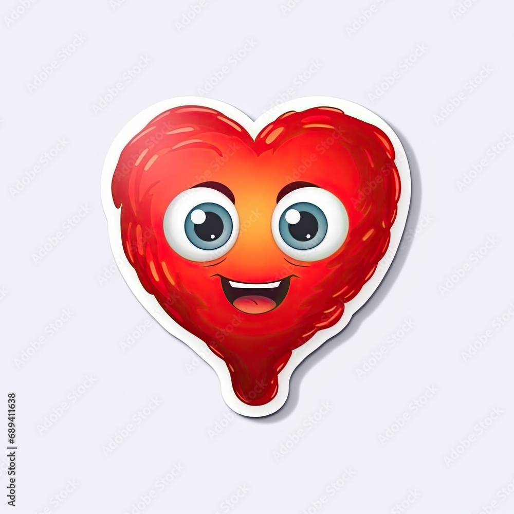 Cute red heart emoticon, sticker, badge, label, print, logo. Valentine ...
