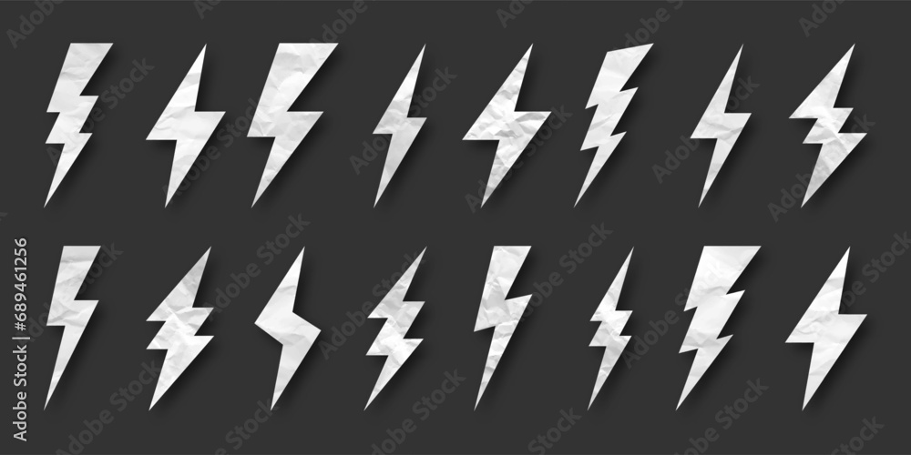 Lightning bolt, crumpled paper texture, cardboard. Flash symbol ...