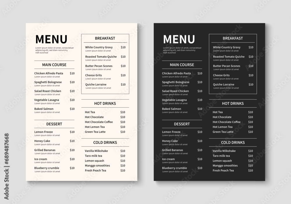 Menu template for restaurant and cafe. Minimalist restaurant menu ...