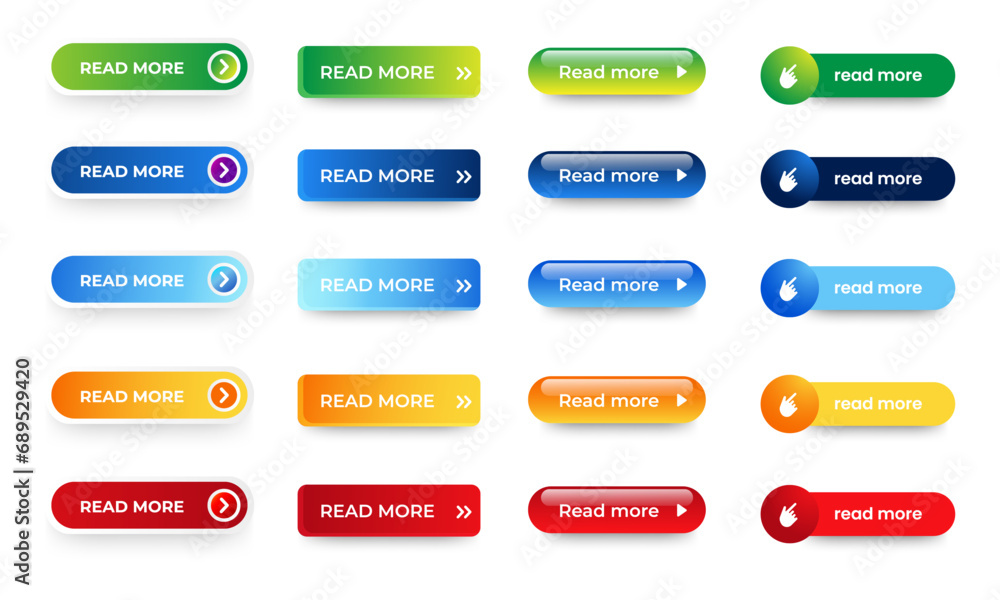 Set of Read More icons button design. Colorful read more button pack ... Set of Read More icons button design. Colorful read more button pack ...