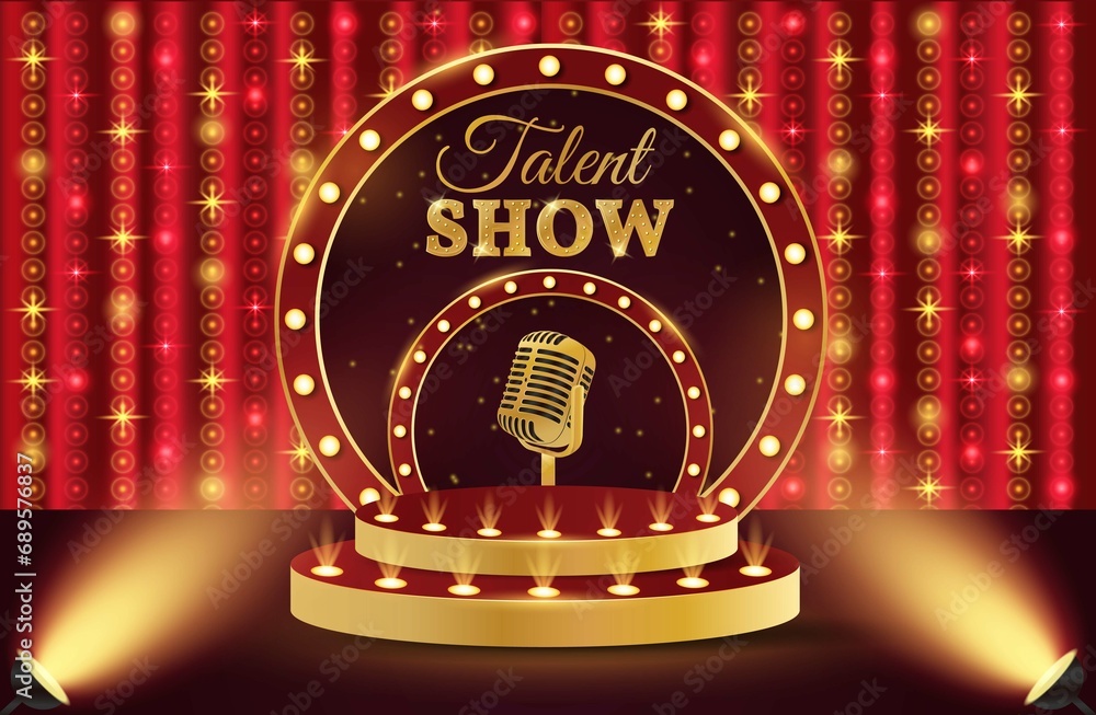 Show talent podium. 3d retro talent show podium with microphone. Show ...