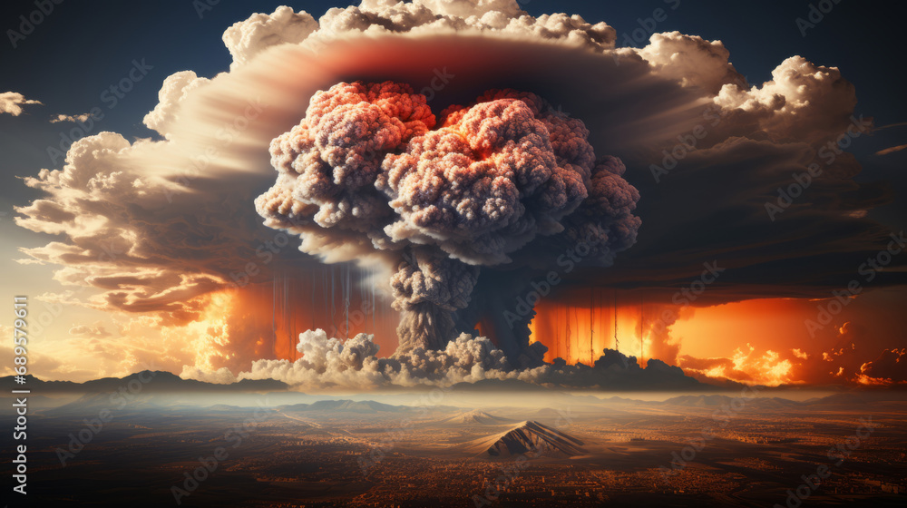 Mushroom cloud of a Nuclear bomb detonation. Photorealistic ...