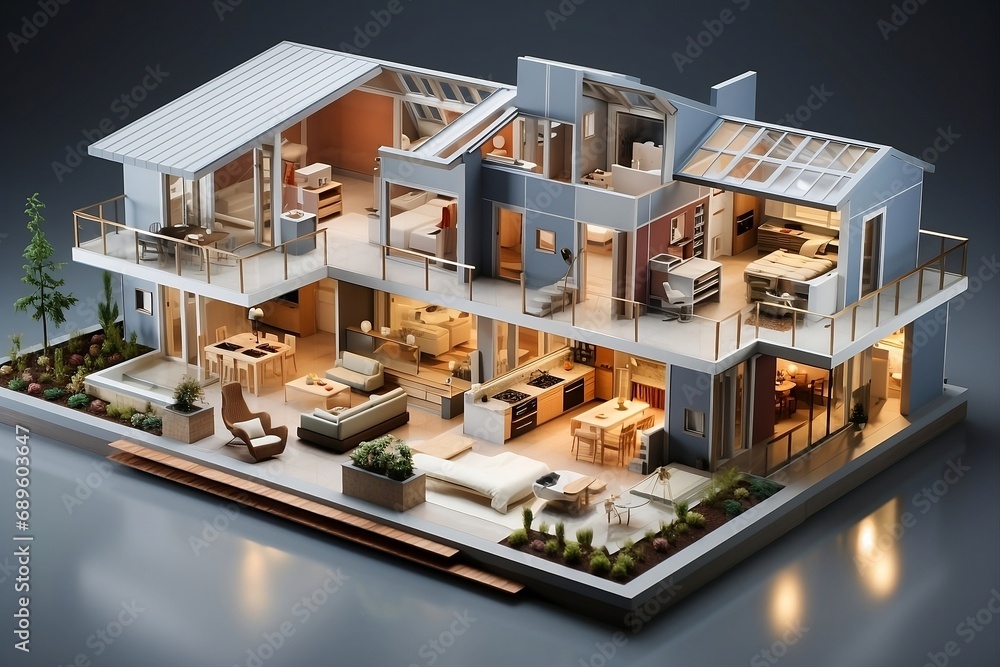 Stunning 3D model on detailed architecture floorplan showcasing modern ...