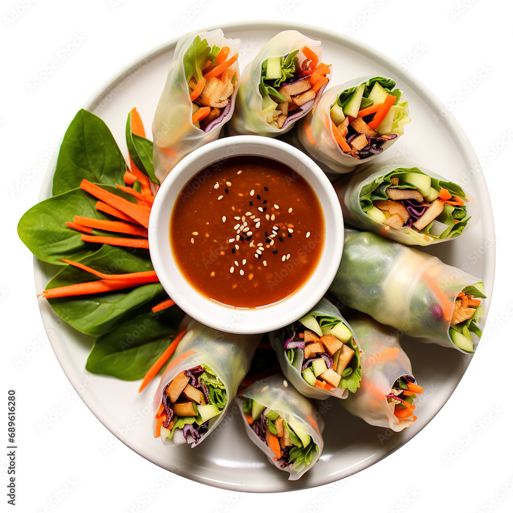 Delicious Thai Spring Rolls with Peanut Sauce isolated on transparent ...