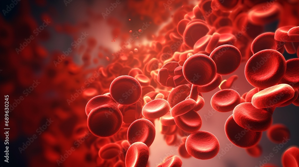 A detailed medical illustration depicting red blood cells flowing ...