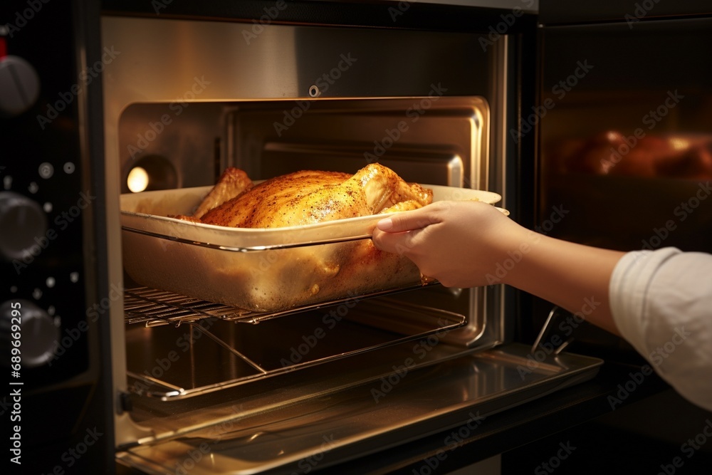 The woman taking the roasted chicken out of the microwave, Roasted ...